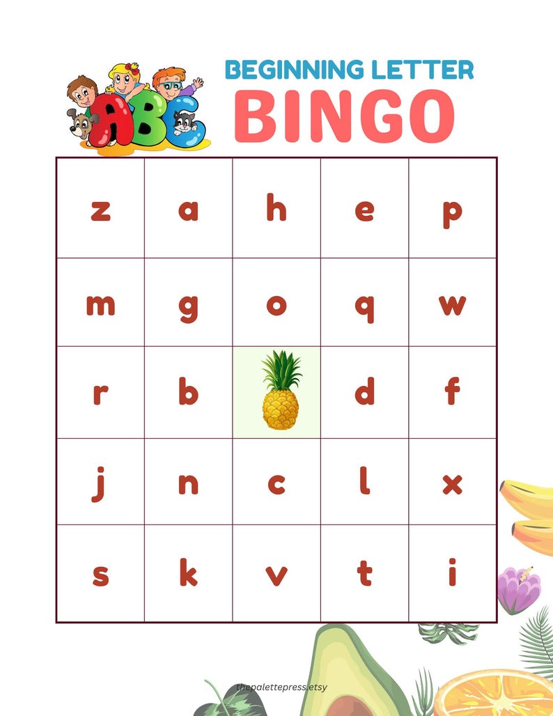 Fruit Alphabet Bingo: Beginning Sounds Game (digital Download) - Etsy