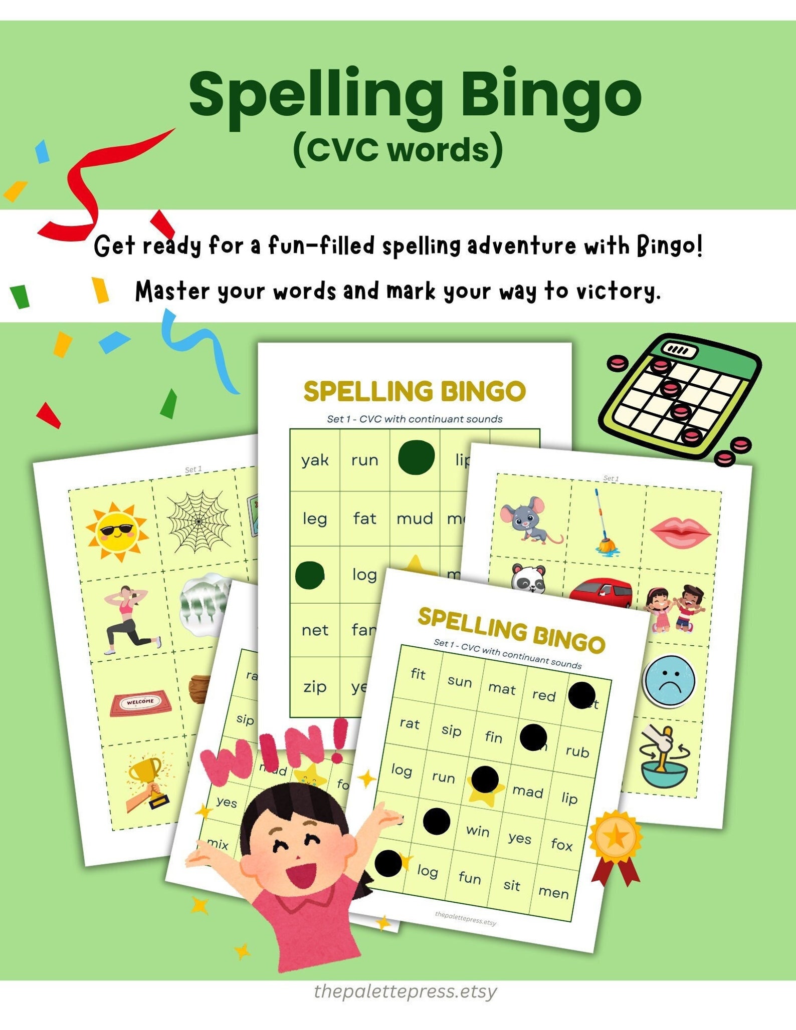 Spelling Bingo CVC Words for Preschool, Kinder, and 1st Grade Students ...