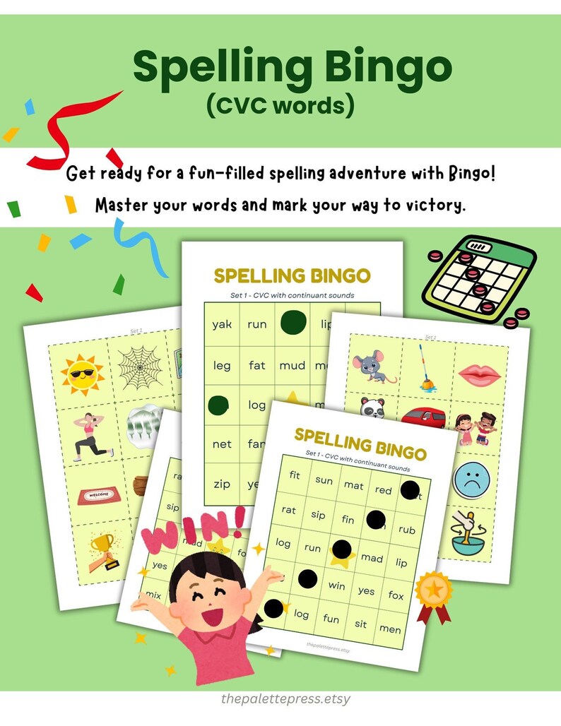 CVC Words Spelling BINGO for Kids, and Preschool, Kinder, and 1st Grade ...