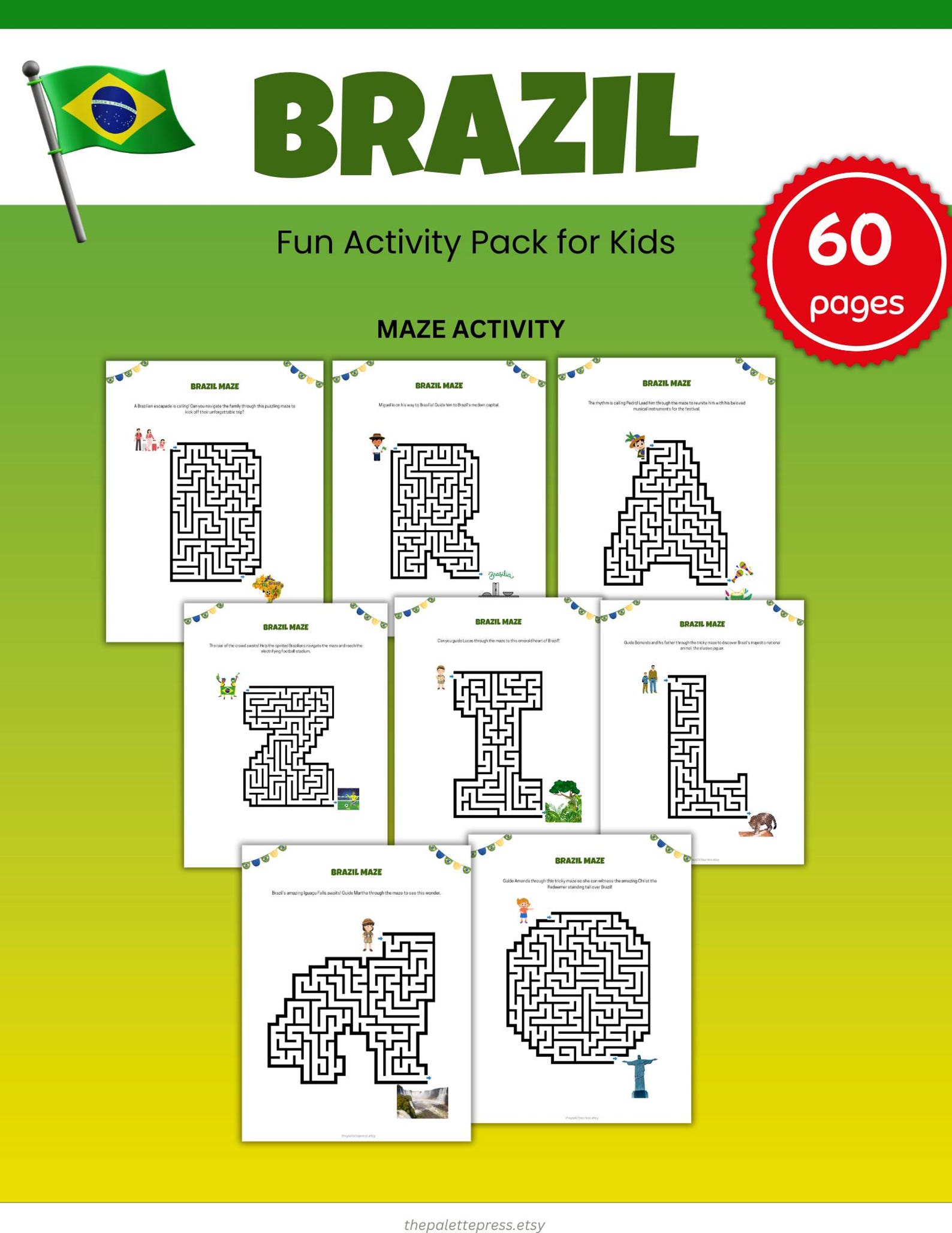 BRAZIL Worksheets Learning Activity Pack for Kids: Culture, Landmarks ...