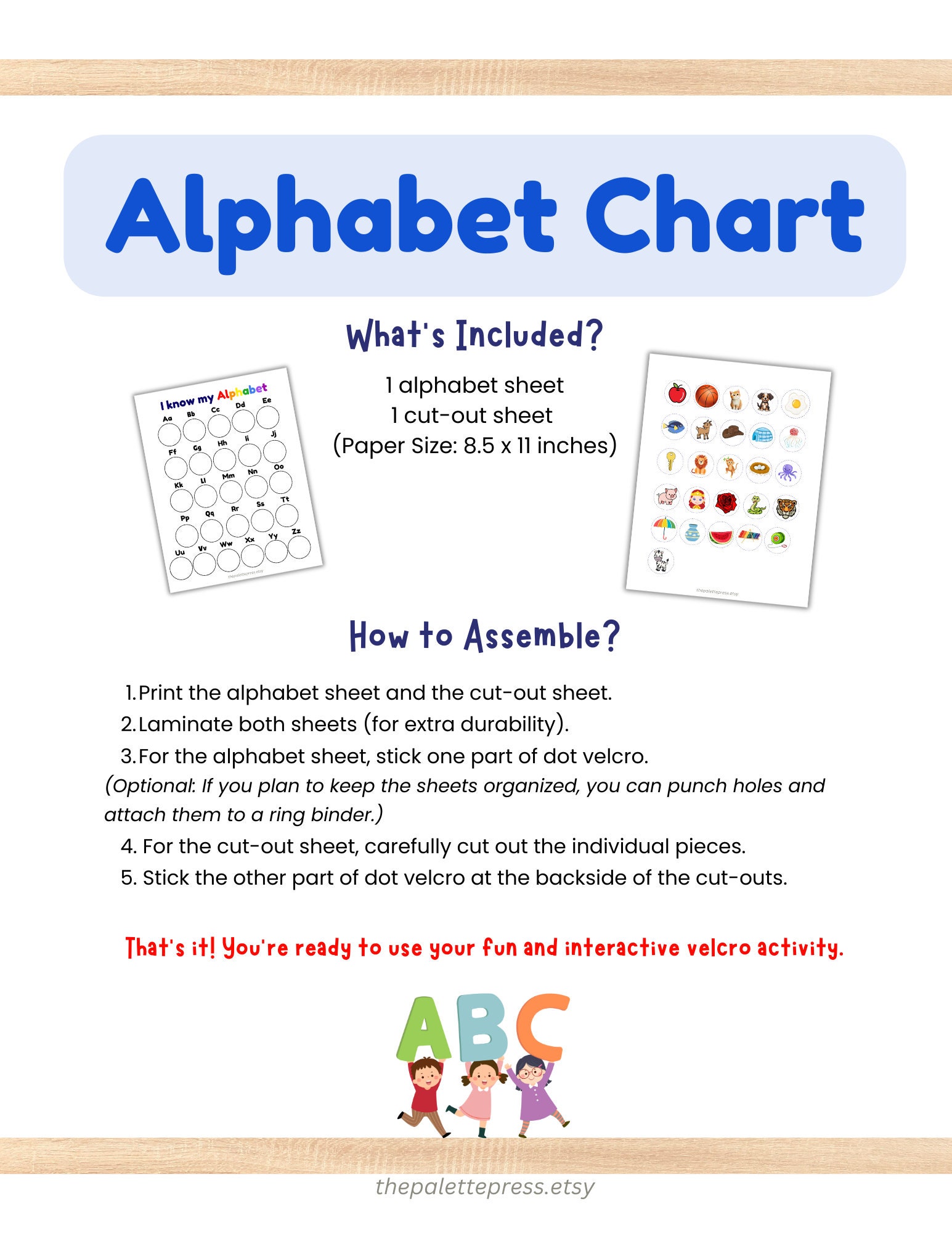 Alphabet Chart: Velcro Matching Game for Kids (printable) - Etsy