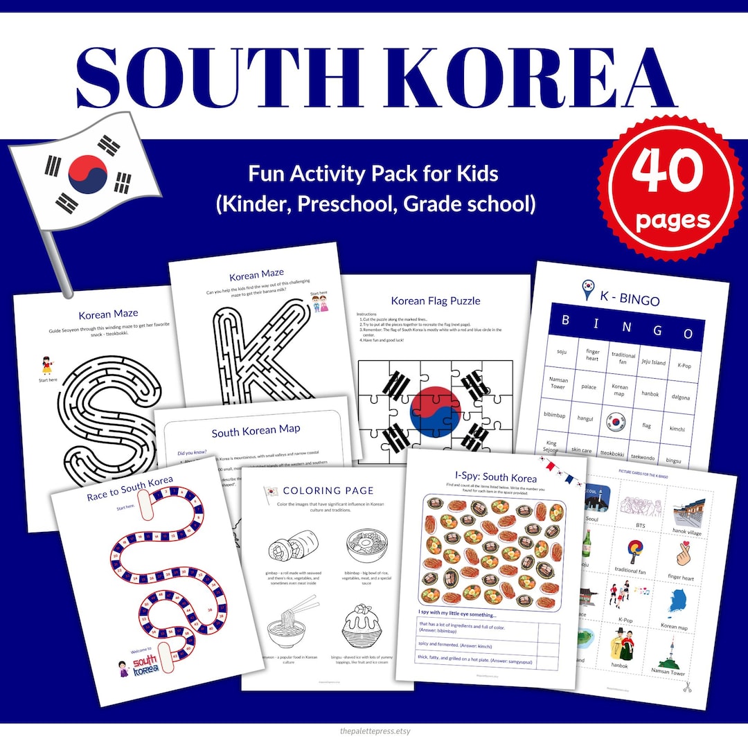 South Korea Worksheets Learning Activity Pack for Kids: Culture ...