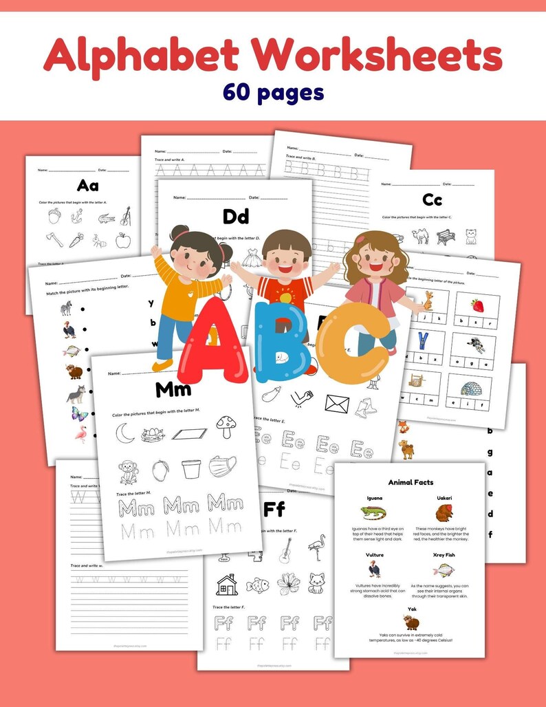 Alphabet Activity Pack for Kids, Preschool, Kinder, and First Grade - Etsy