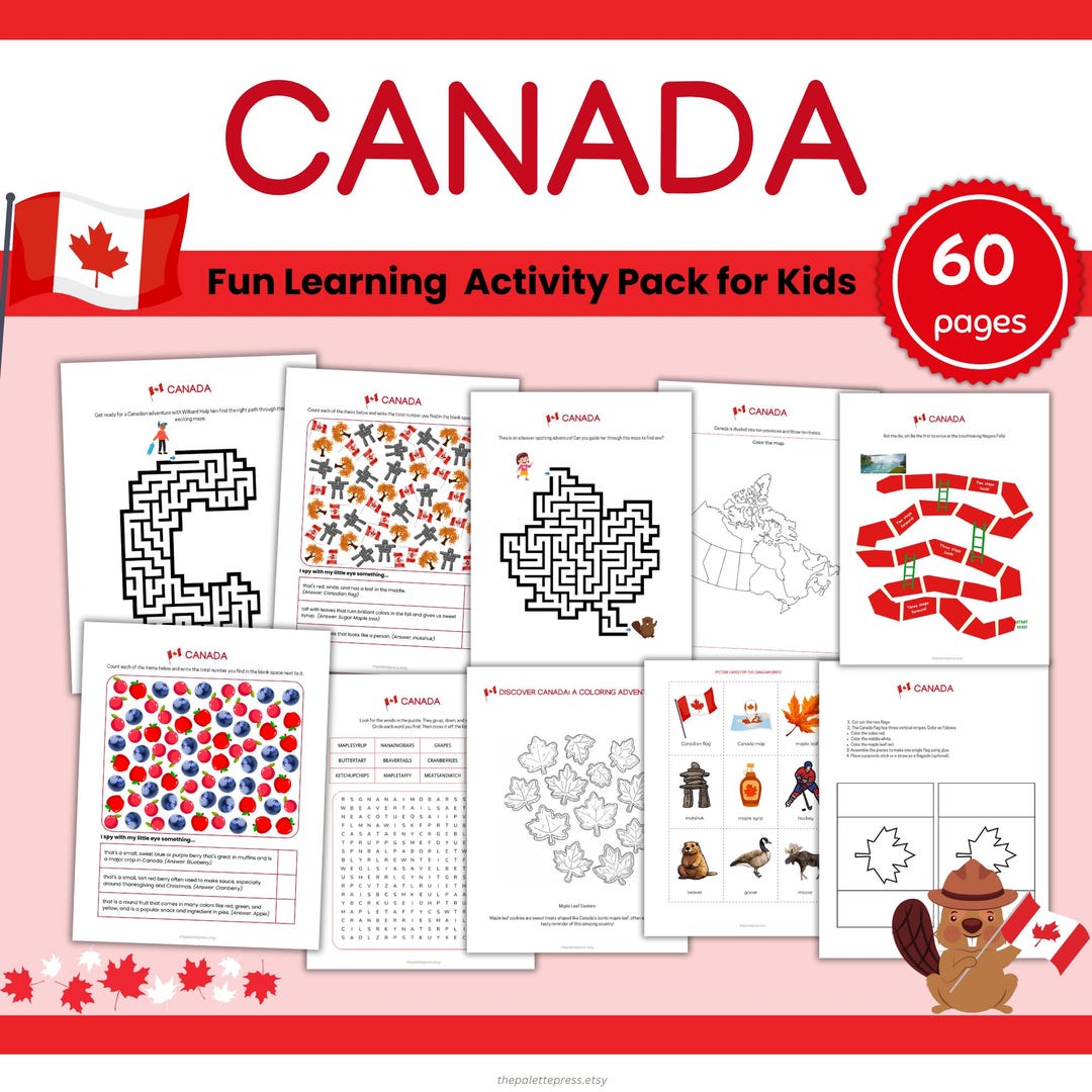 CANADA Worksheets Learning Activity Pack for Kids: Canadian Printables ...