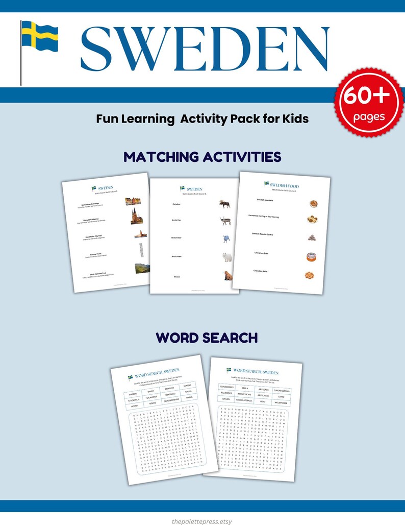 SWEDEN Worksheets Learning Activity Pack for Kids: Homeschool Printable ...