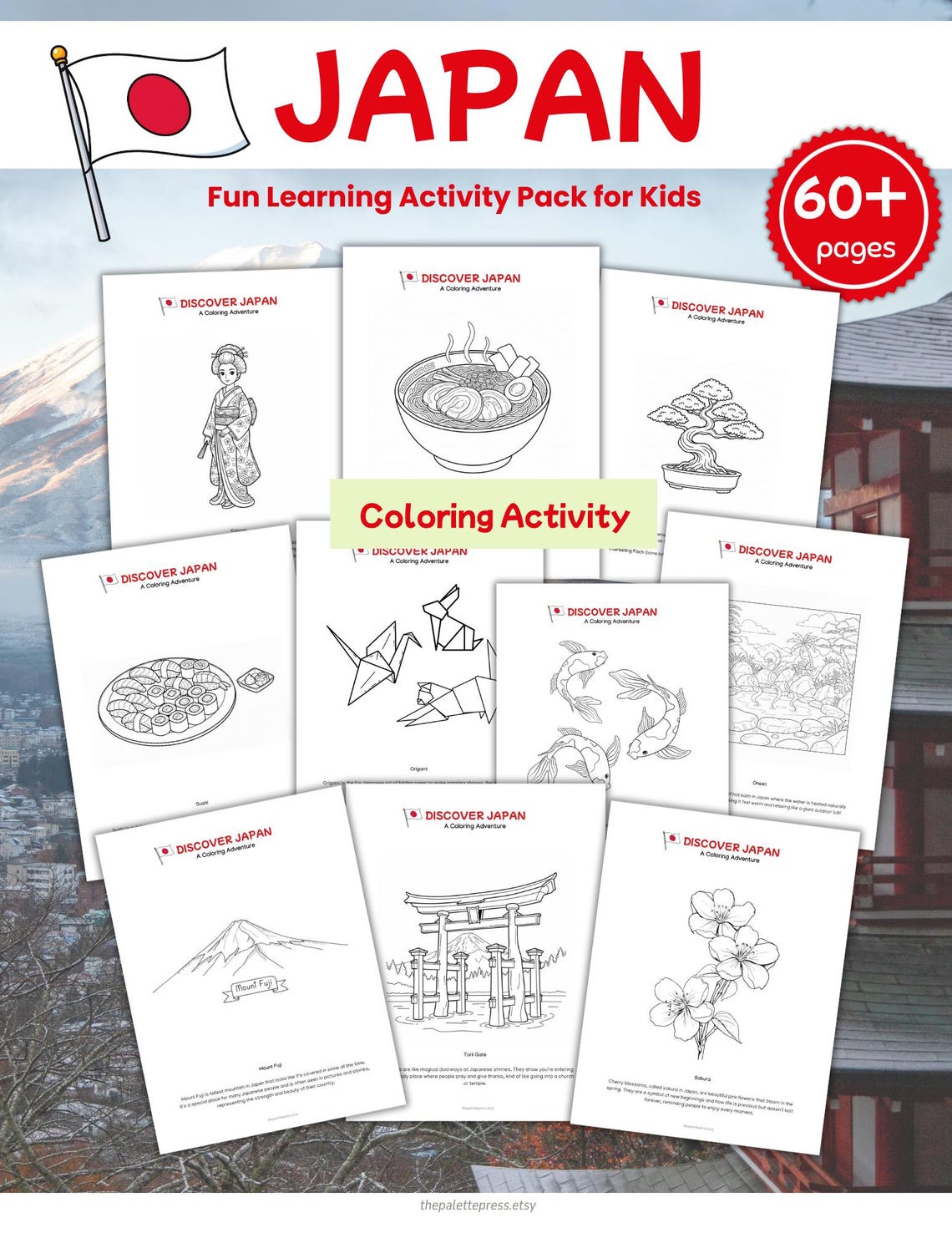 JAPAN Learning Activity Pack for Kids : Games Coloring Homeschool ...