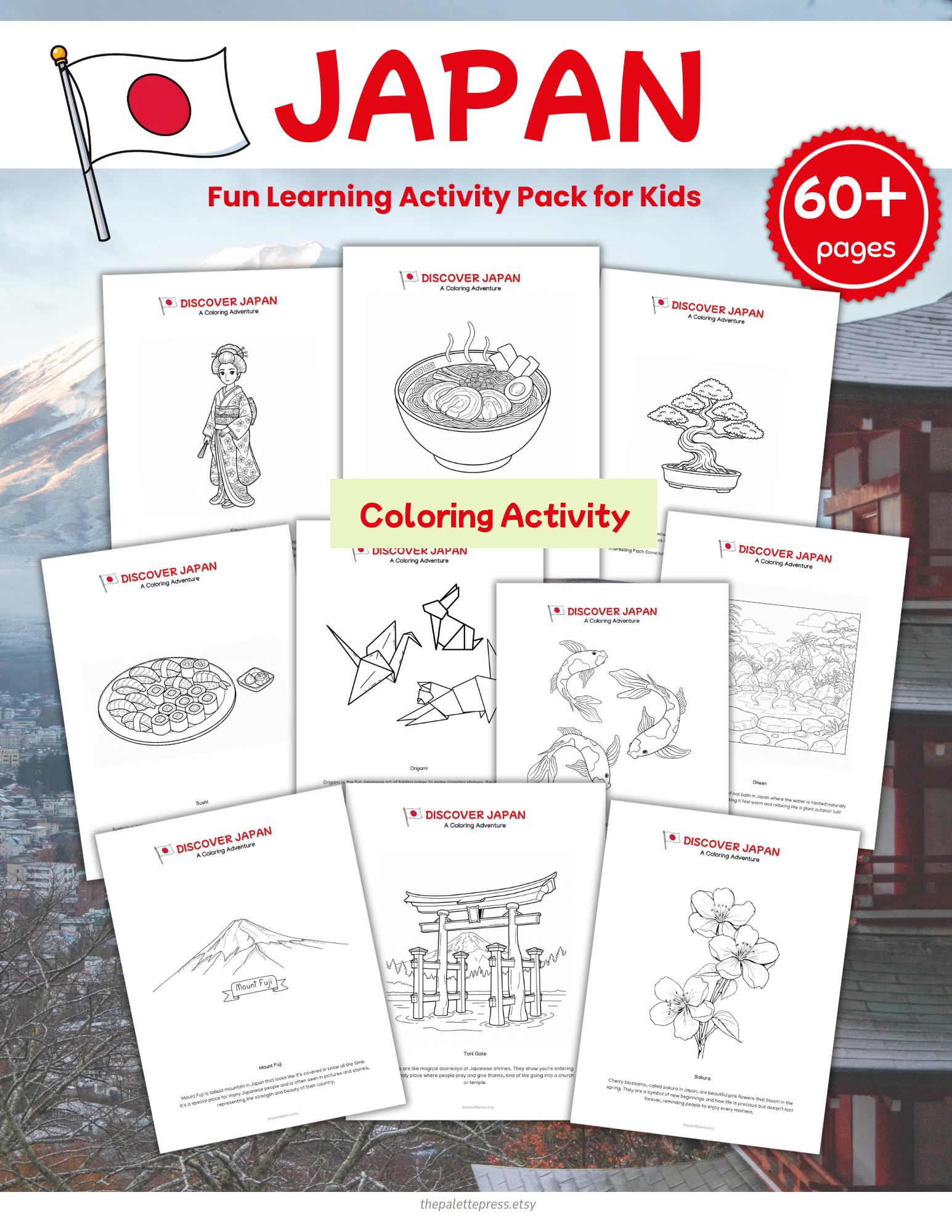 JAPAN Learning Activity Pack for Kids : Games Coloring Homeschool ...
