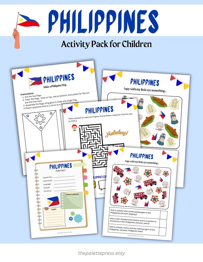 Activity Sheets About the Philippines for Kids - Etsy