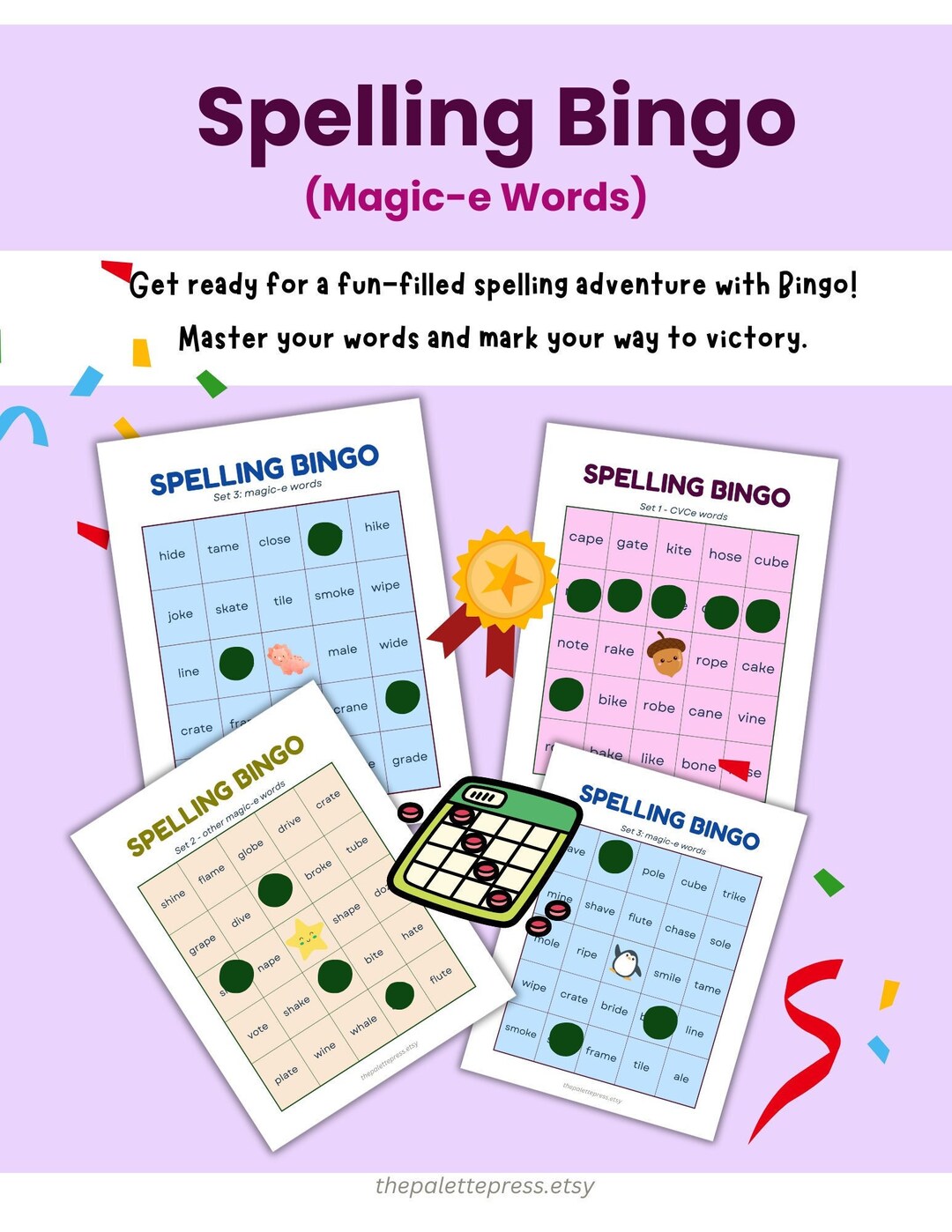 Spelling Bingo magic-e Words, Cvce Words for Preschool, Kindergarten ...