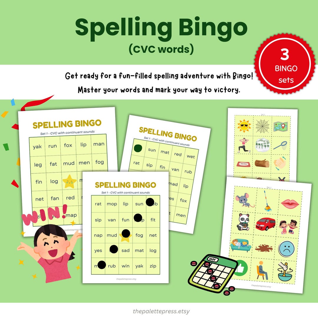 CVC Words Spelling Bingo Game: Literacy Activity (PDF) - Etsy