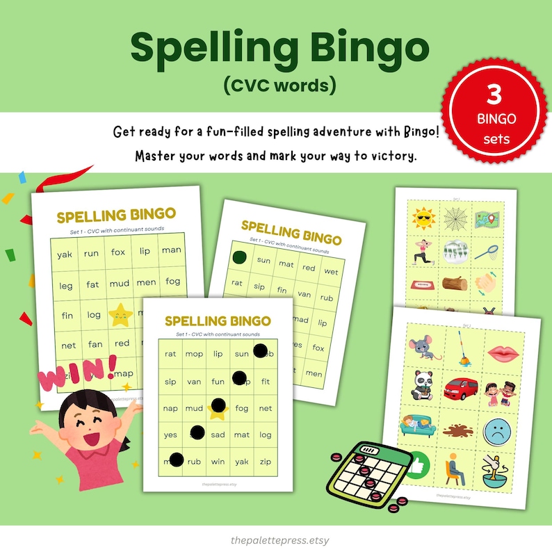 CVC Words Spelling BINGO for Kids (preschool, Kinder, and 1st Grade ...