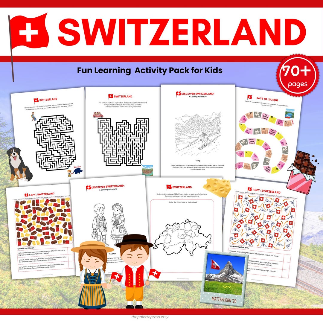 SWITZERLAND Learning Activity Pack for Kids: Swiss Printable Preschool ...