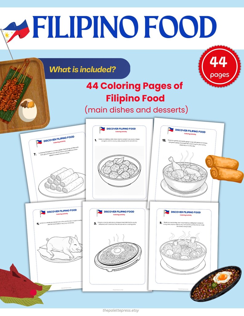 FILIPINO FOOD Coloring Worksheets Activity for Kids: Philippines ...