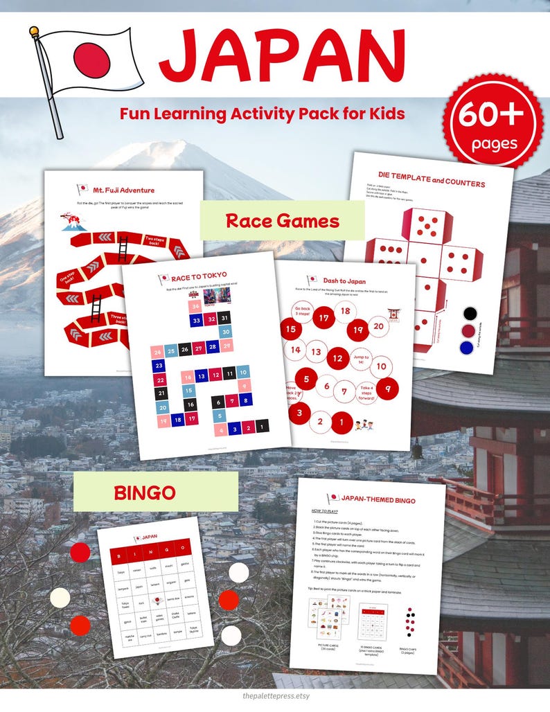 JAPAN Learning Activity Pack for Kids : Games Coloring Homeschool ...