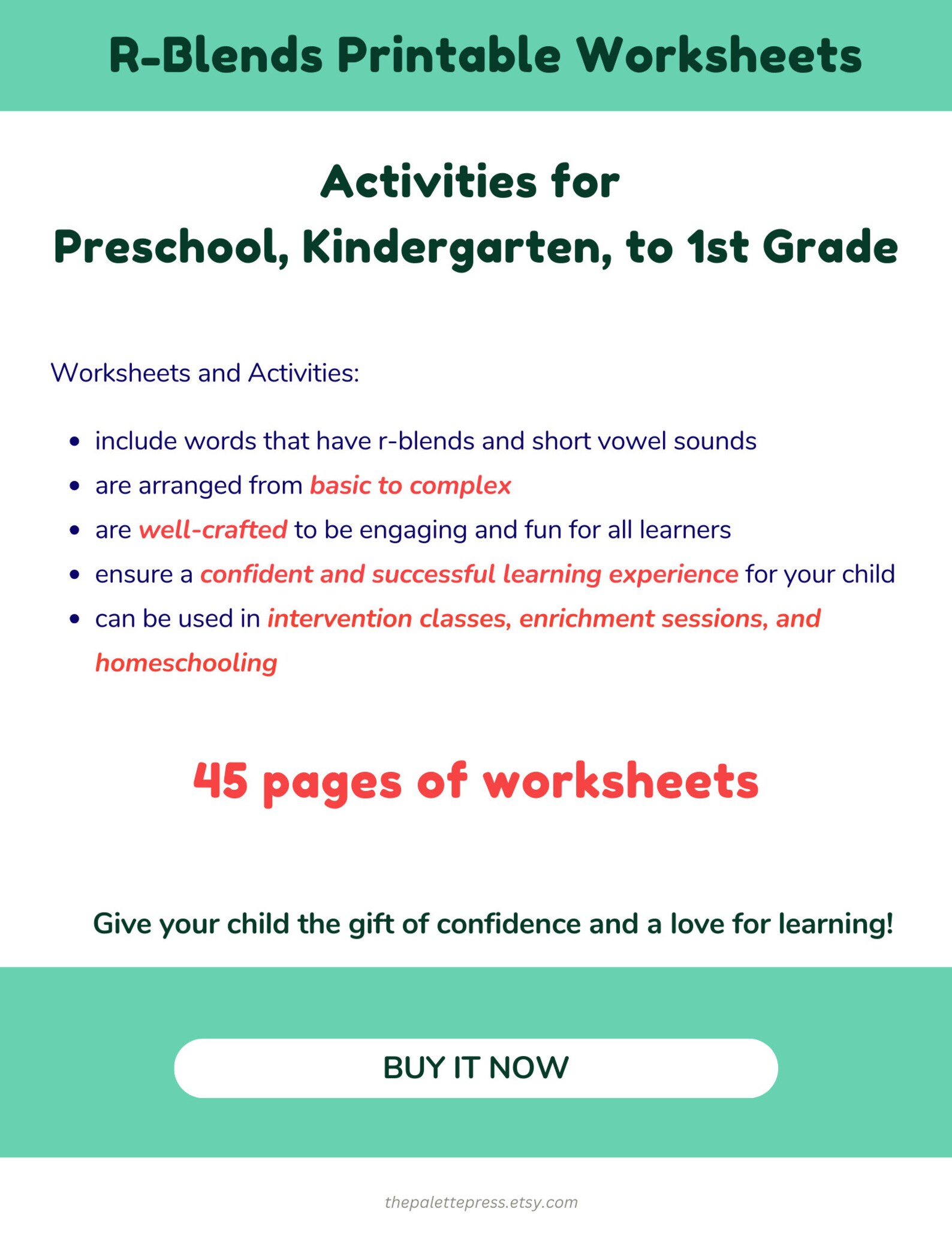 R-blends Printable Worksheets for Preschool, Kinder, and First Grade - Etsy