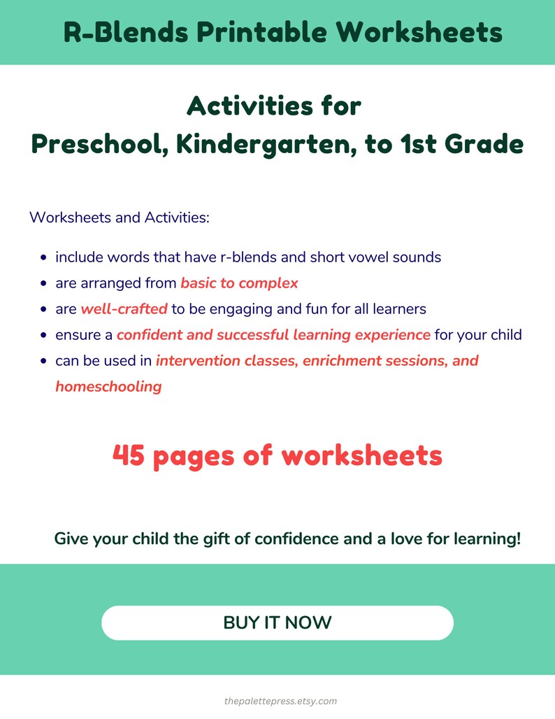 R-blends Words Worksheets for Kids: Phonics Literacy Beginning Reading ...
