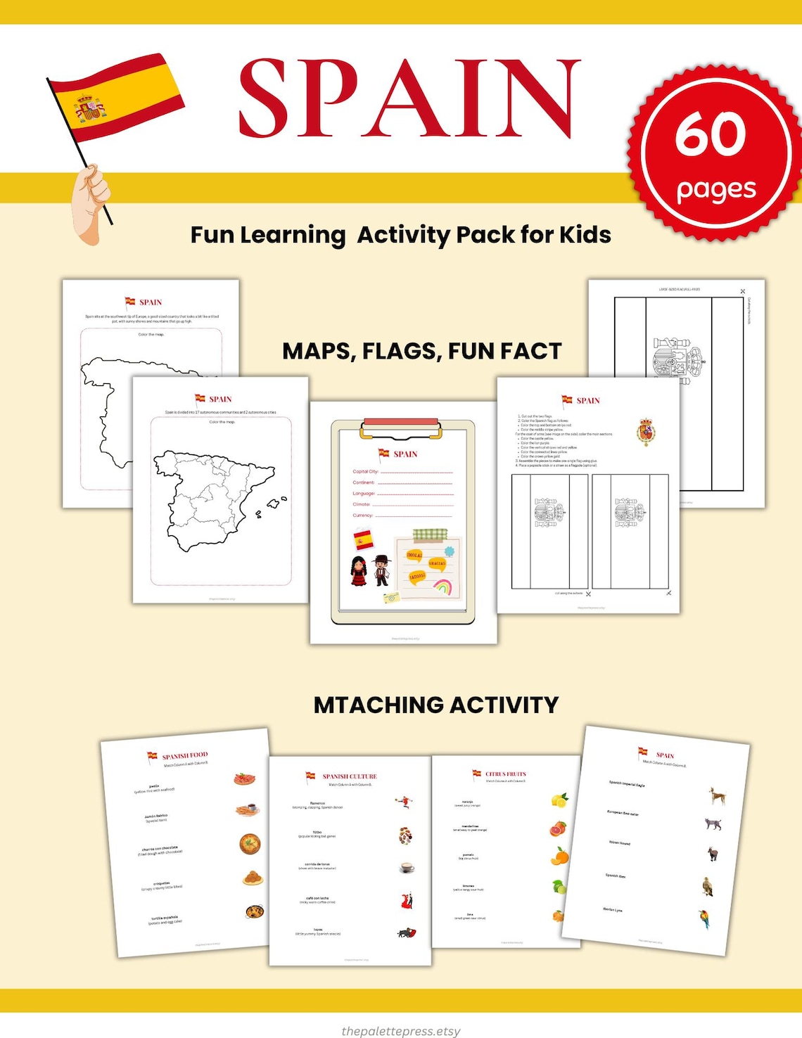 SPAIN Worksheets Learning Activity Pack for Kids: Spanish Homeschool ...