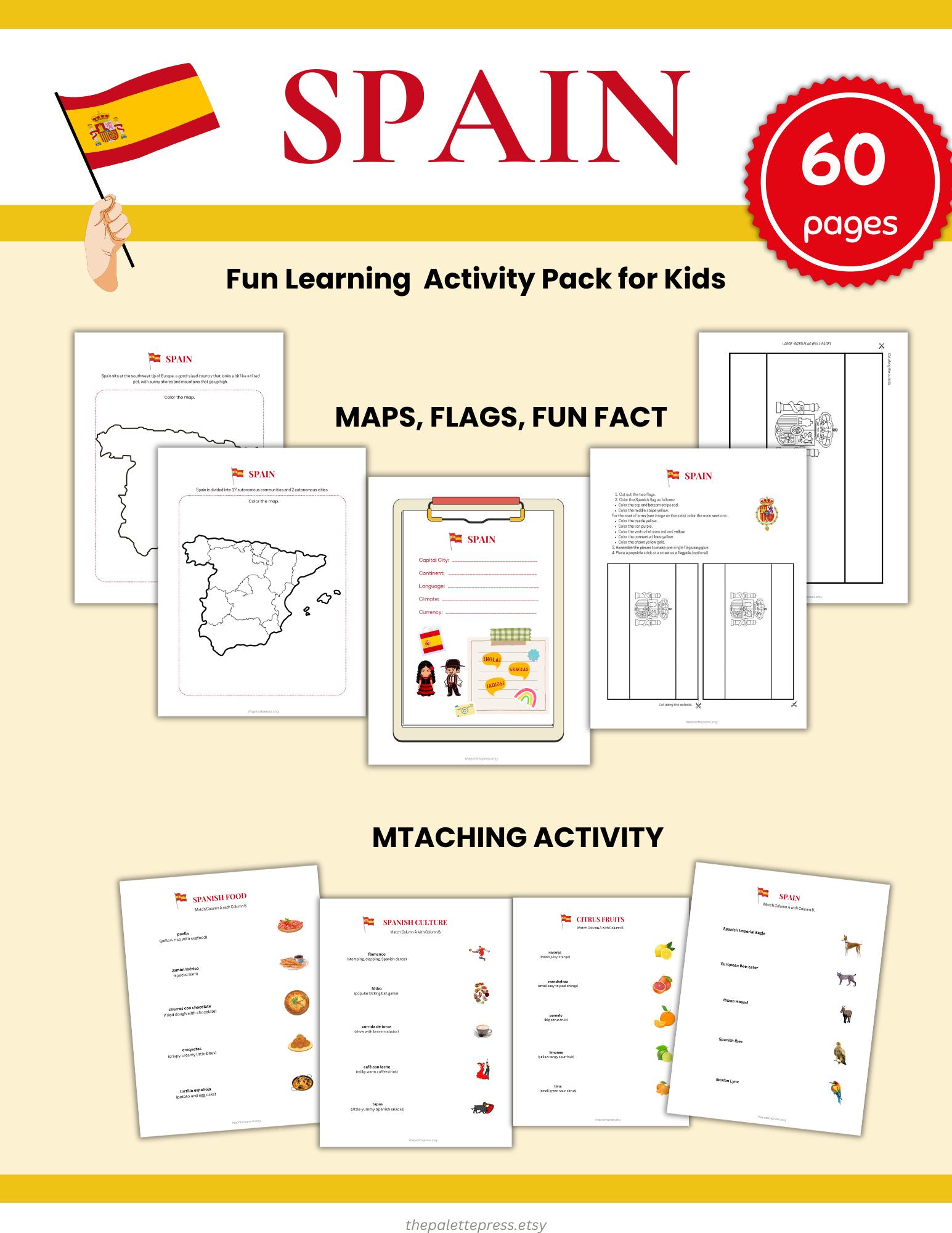 SPAIN Worksheets Learning Activity Pack for Kids: Spanish Homeschool ...