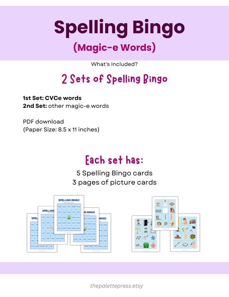 Spelling Bingo magic-e Words, Cvce Words for Preschool, Kindergarten ...