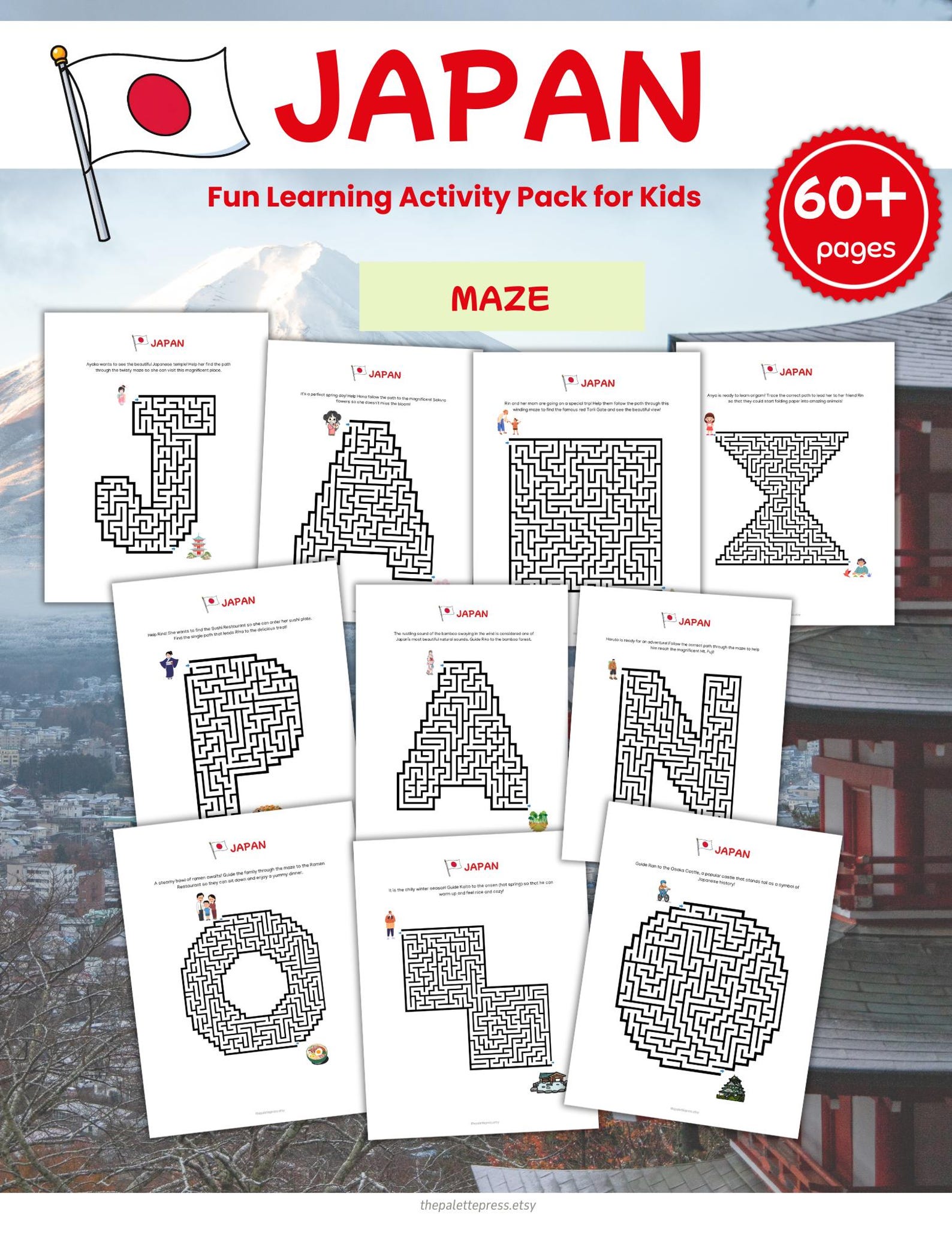 JAPAN Learning Activity Pack for Kids : Games Coloring Homeschool ...