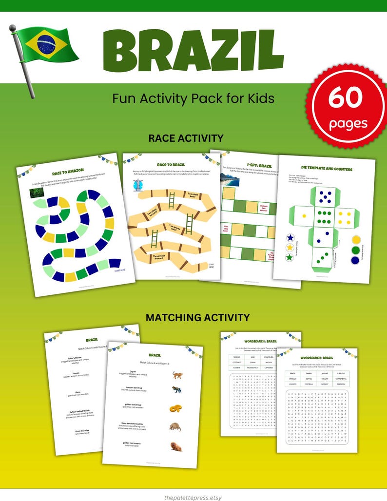 BRAZIL Worksheets Learning Activity Pack for Kids: Culture, Landmarks ...