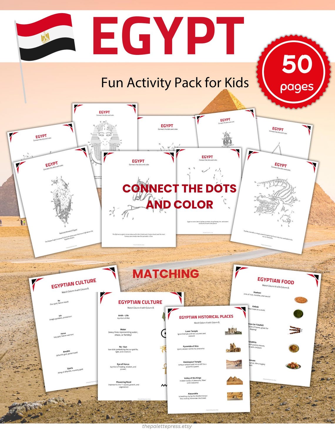 EGYPT Worksheets Learning Activity Pack for Kids: Ancient Pyramids ...