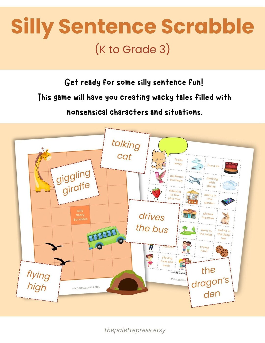 Silly Sentence Scabble Game for Kids (kinder to Grade 3) Engaging ...