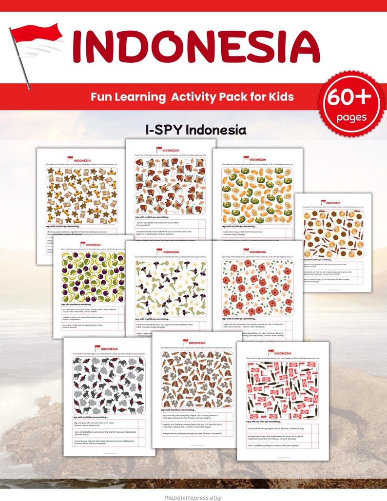 INDONESIA Worksheets Learning Activity Pack for Kids: Printables ...