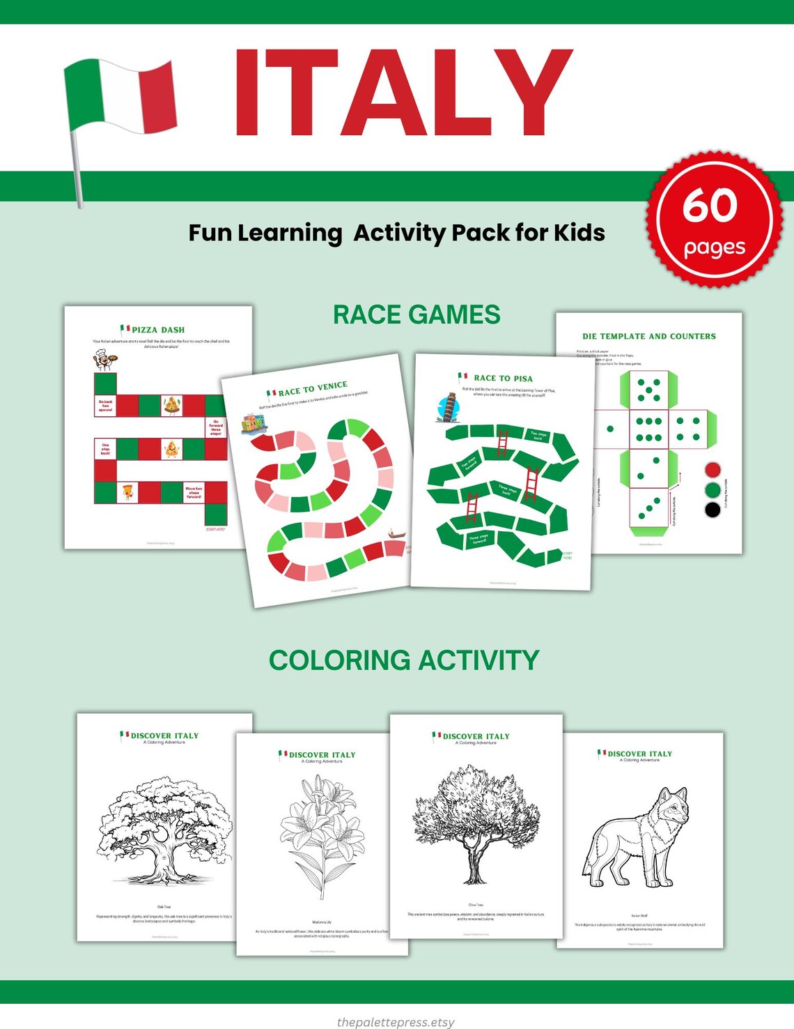 ITALY Learning Activity Pack for Kids: Coloring Preschool Kinder ...