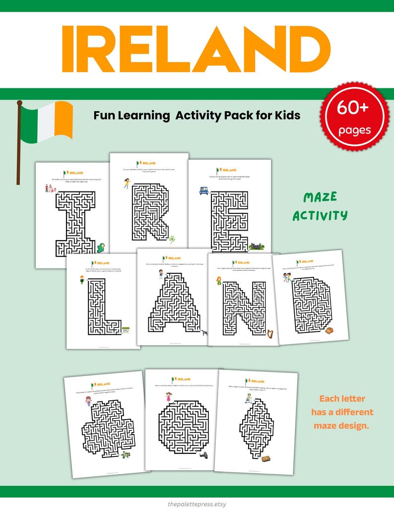 IRELAND Worksheets Learning Activity Pack for Kids – St. Patrick's Day ...
