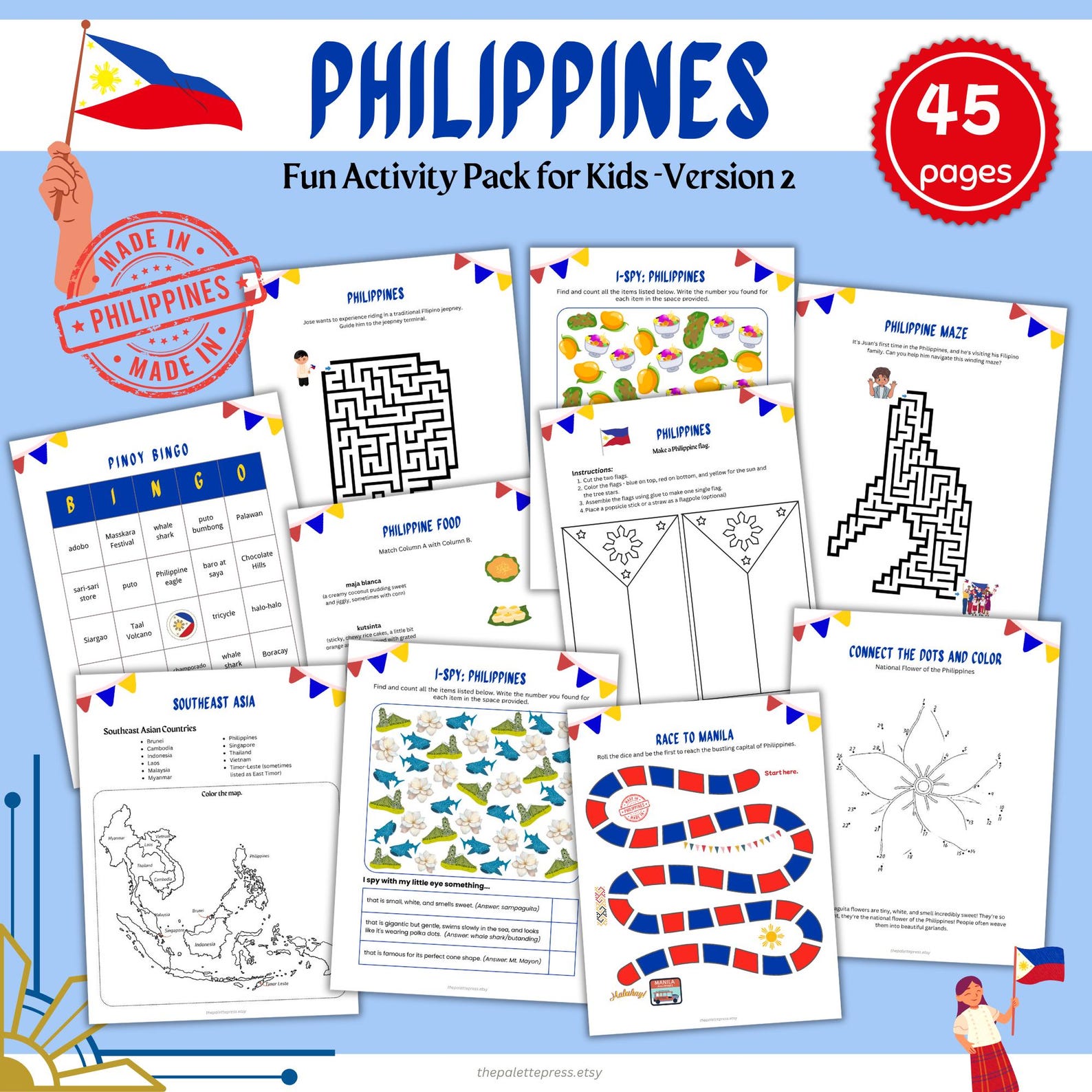 Philippines Worksheets Learning Activity Pack for Kids: Printables ...
