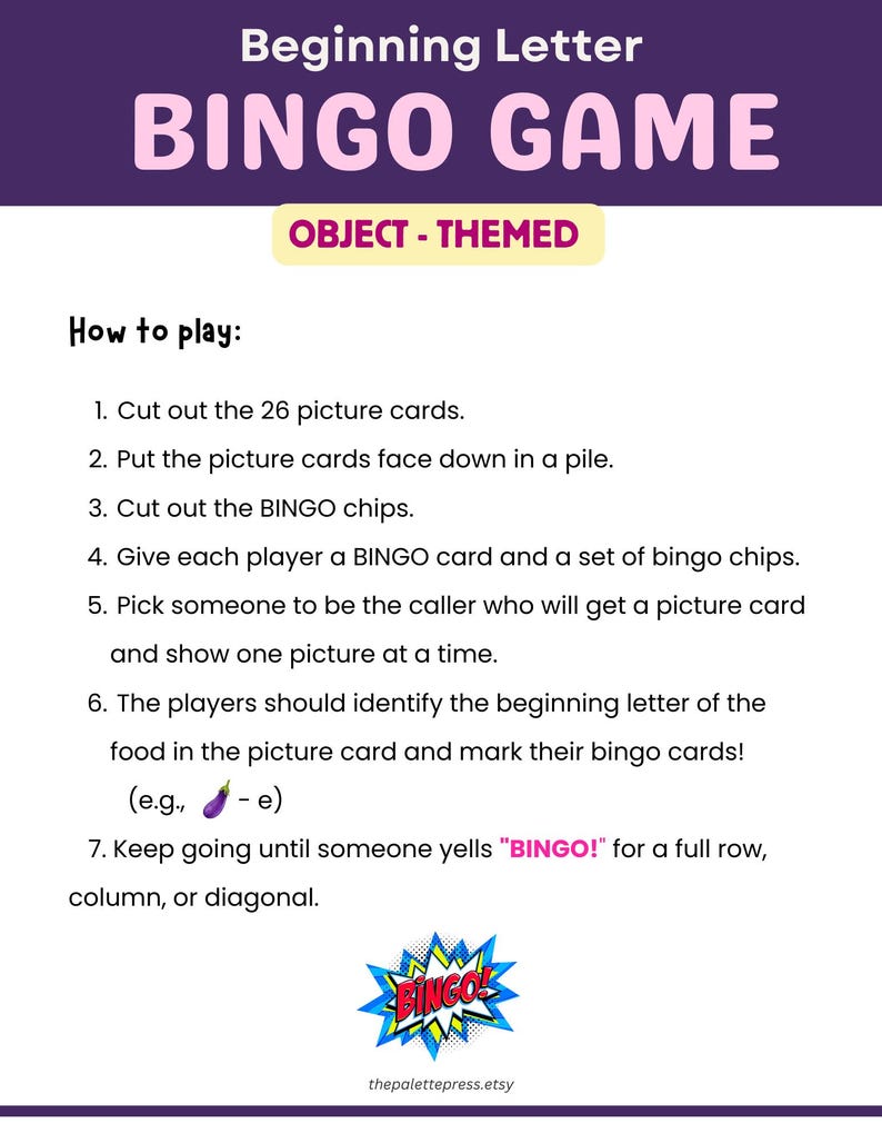 Beginning Letter Sound BINGO Game for Kids Object-themed (fun, Engaging ...