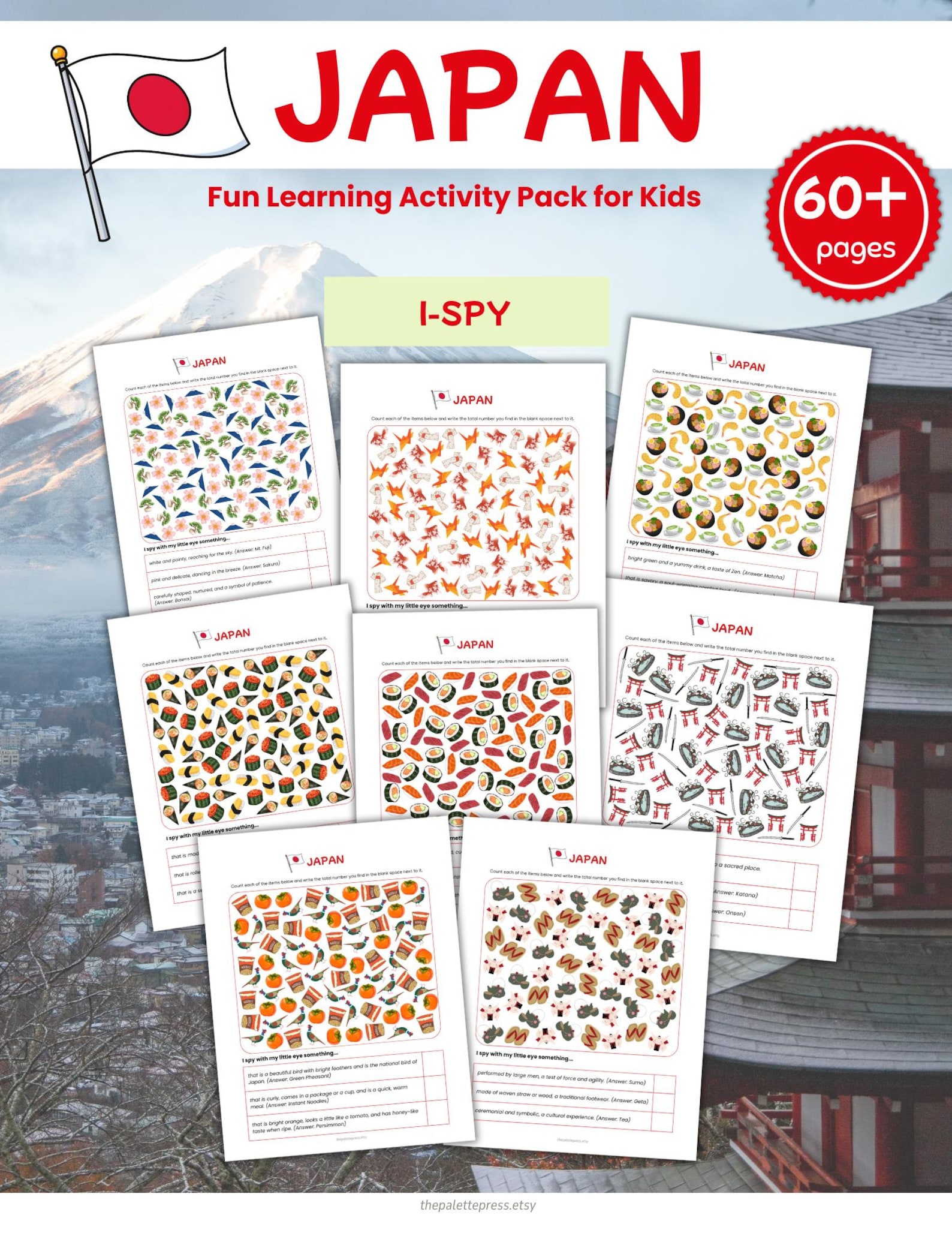JAPAN Learning Activity Pack for Kids : Games Coloring Homeschool ...