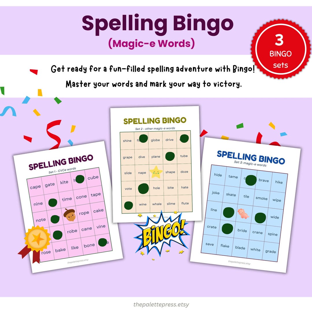 Spelling Bingo Game (cvce - Magic E Words) Colorful, Engaging, and Fun ...