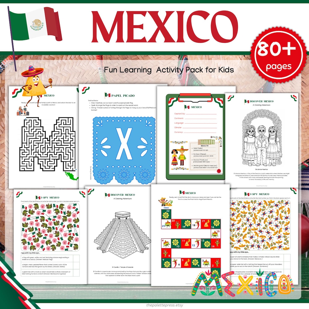 MEXICO Worksheets Learning Activity Pack for Kids: Homeschool Printable ...