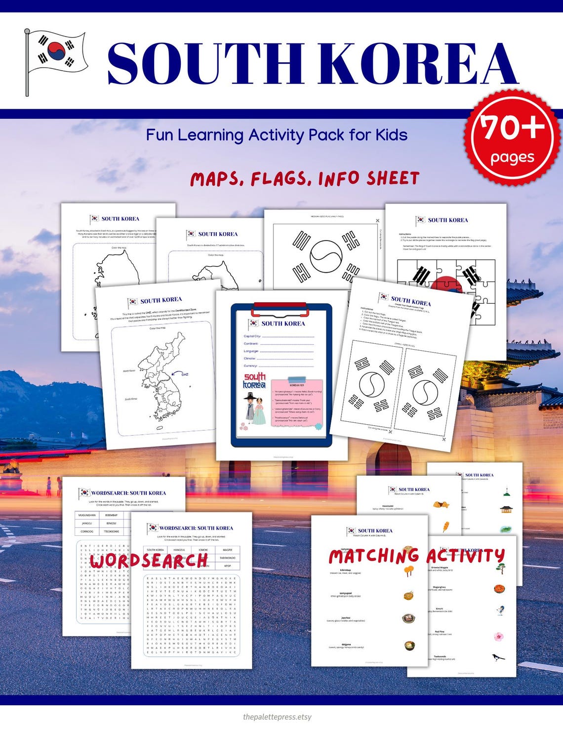 SOUTH KOREA Worksheets Learning Activity Pack for Kids: Korean Culture ...