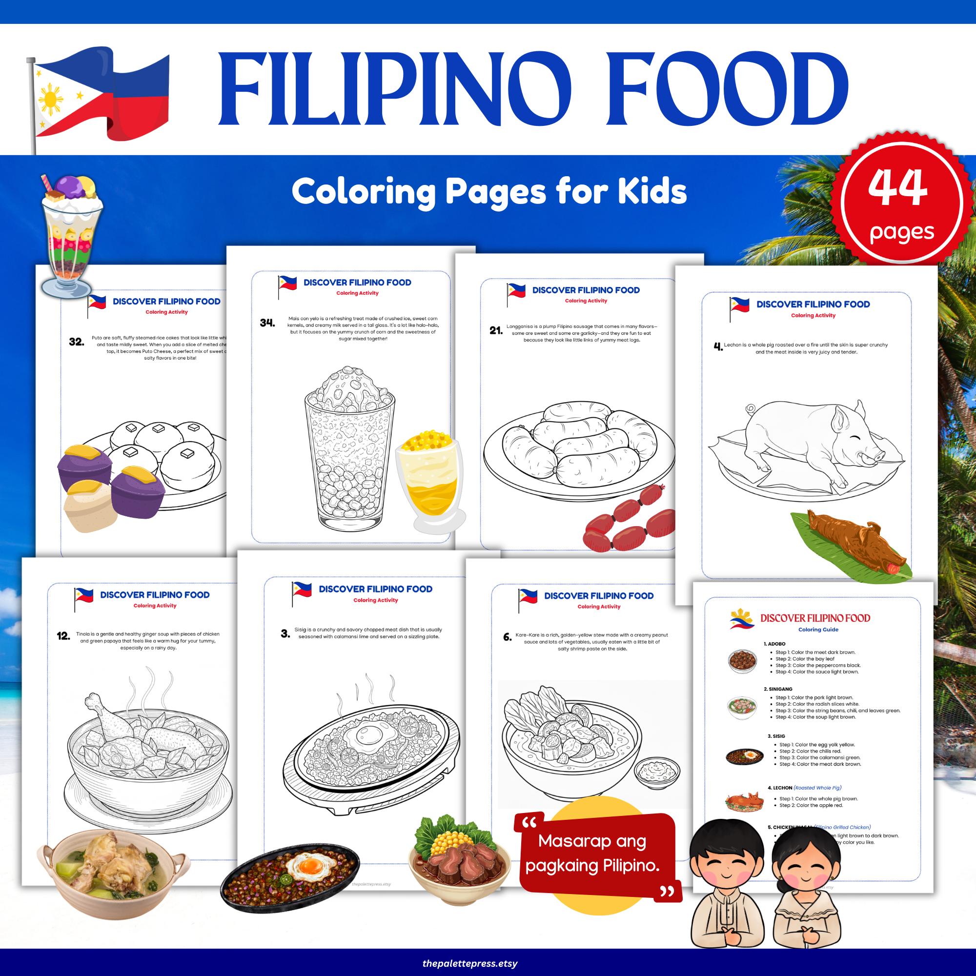 FILIPINO FOOD Coloring Worksheets for Kids: Philippines Activity Adobo ...
