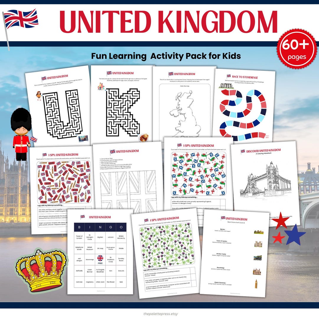 UNITED KINGDOM Learning Activity Pack for Kids: Homeschool Printable ...