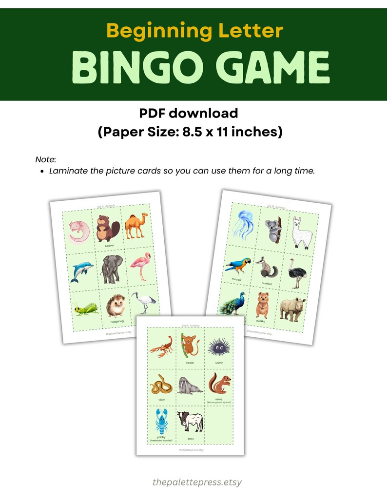 Animal ABC Bingo Game: Beginning Letter Sounds (version 2) - Etsy