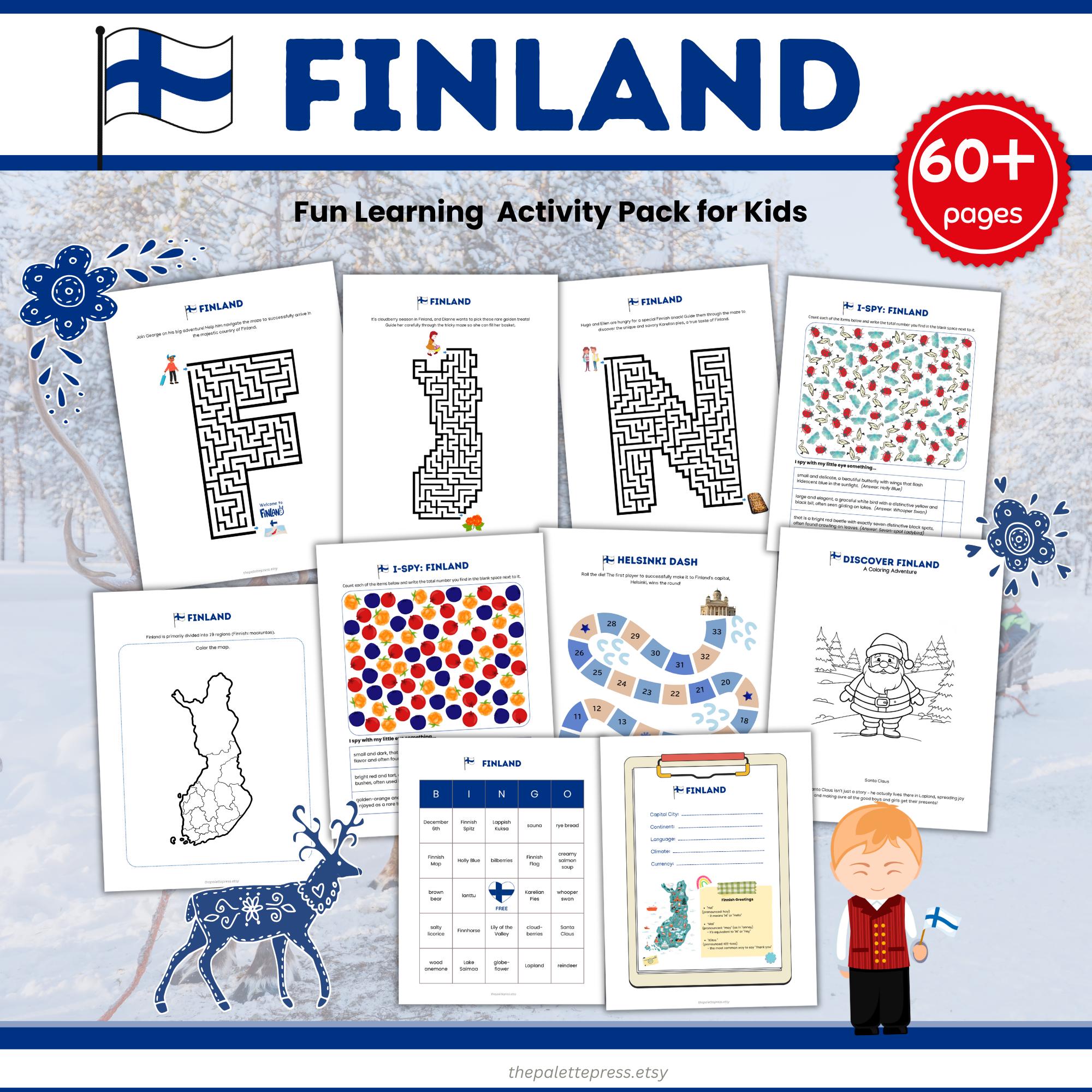 FINLAND Worksheets Learning Activity Pack for Kids: Nordic Printable ...