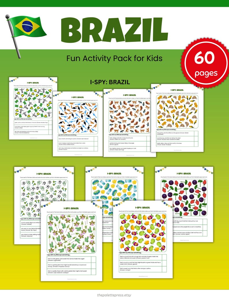 BRAZIL Worksheets Learning Activity Pack for Kids: Coloring Printables ...