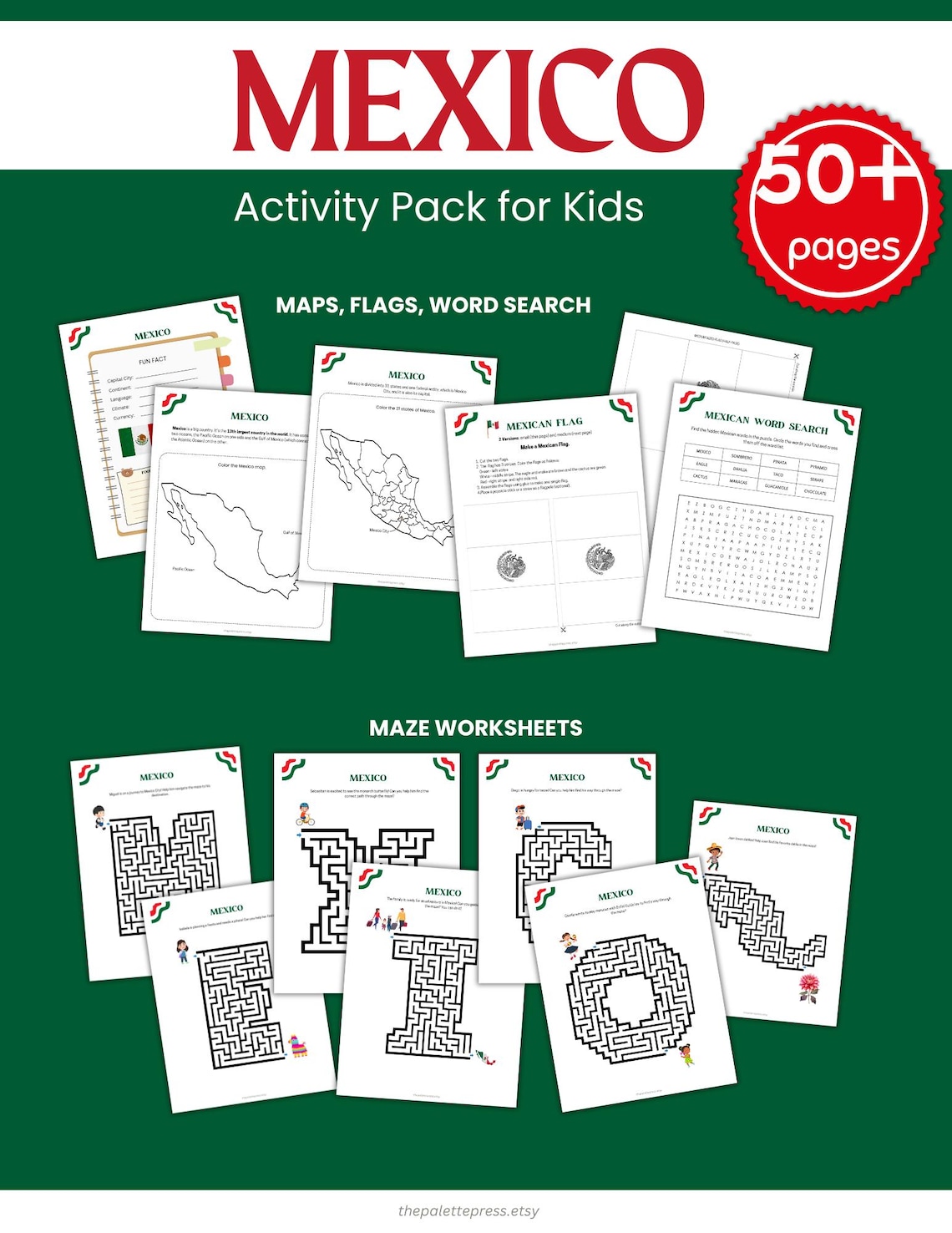 MEXICO Worksheets Learning Activity Pack for Kids: Homeschool ...