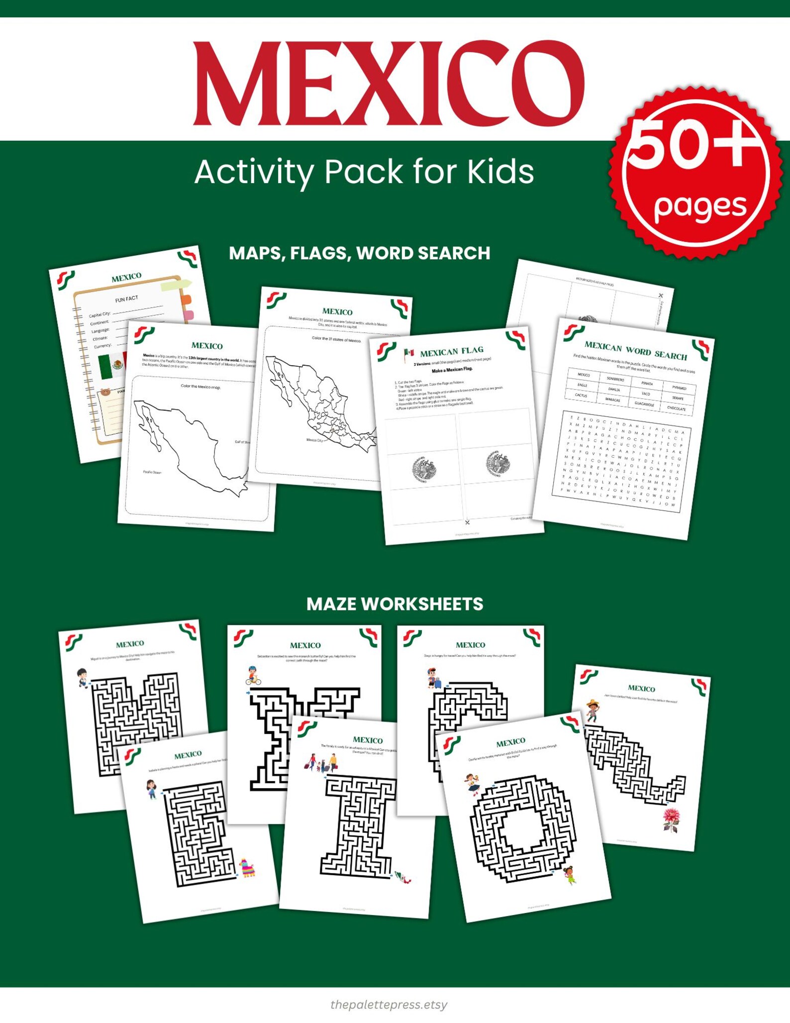 MEXICO Worksheets Learning Activity Pack for Kids: Homeschool ...