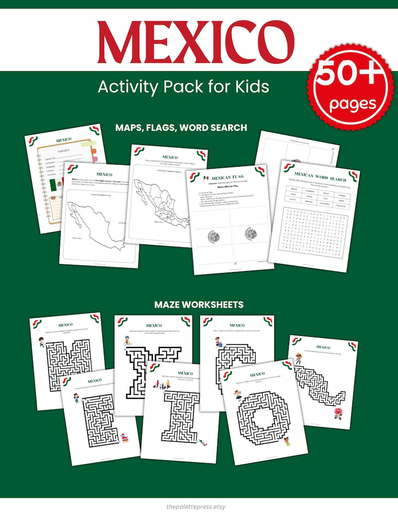 Mexico Worksheets Learning Activity Pack for Kids: Homeschool ...
