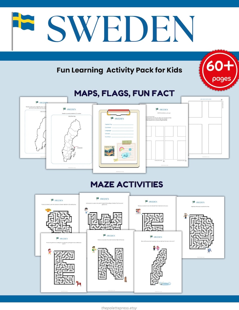 SWEDEN Worksheets Learning Activity Pack for Kids: Homeschool Printable ...