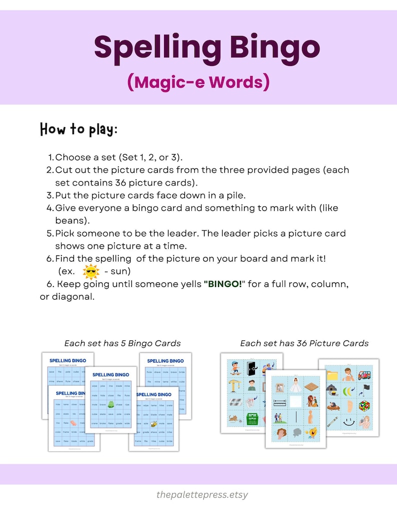 Magic- E Words Spelling BINGO: K-1st Grade Literacy Game Phonics Long ...