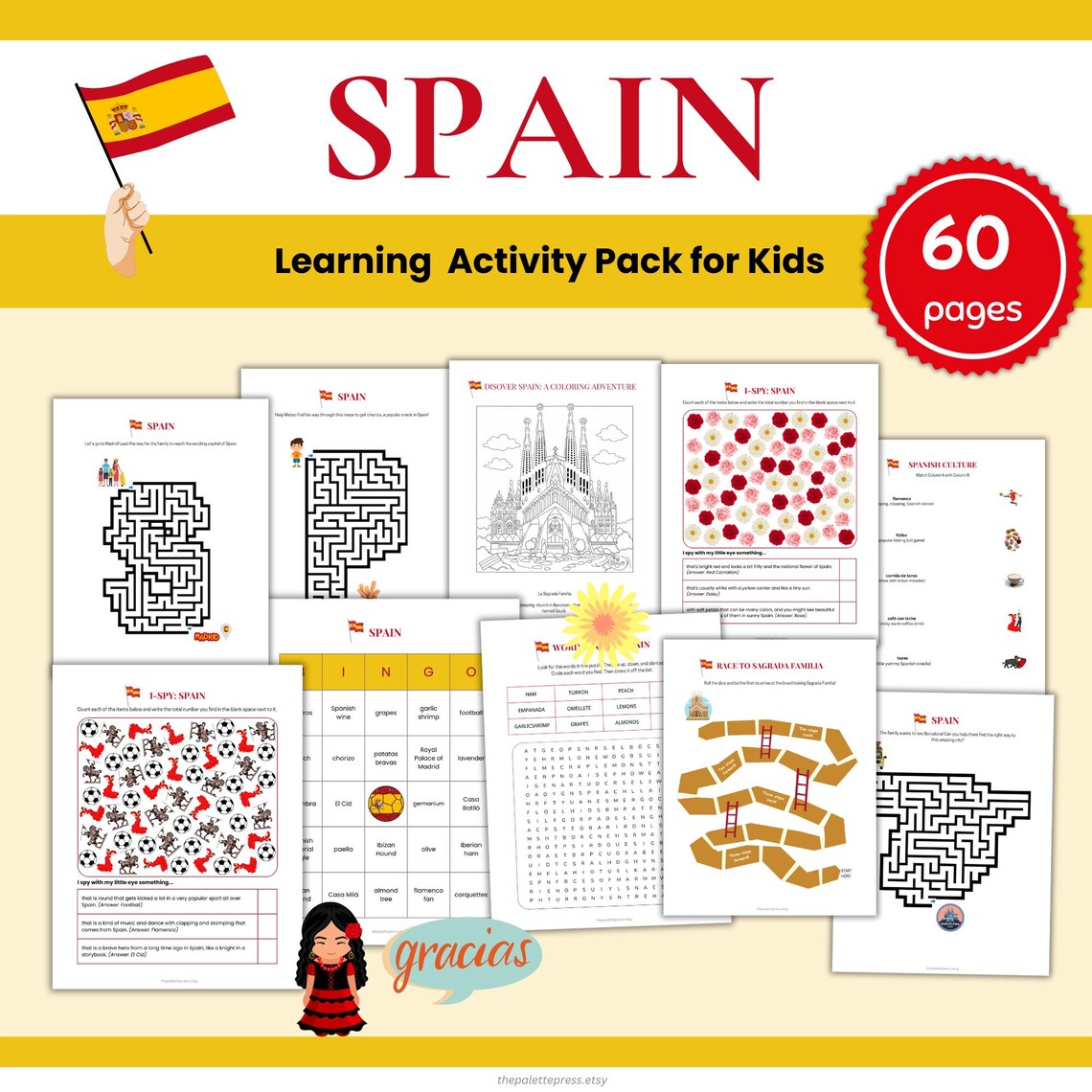 SPAIN Worksheets Learning Activity Pack for Kids: Spanish Homeschool ...