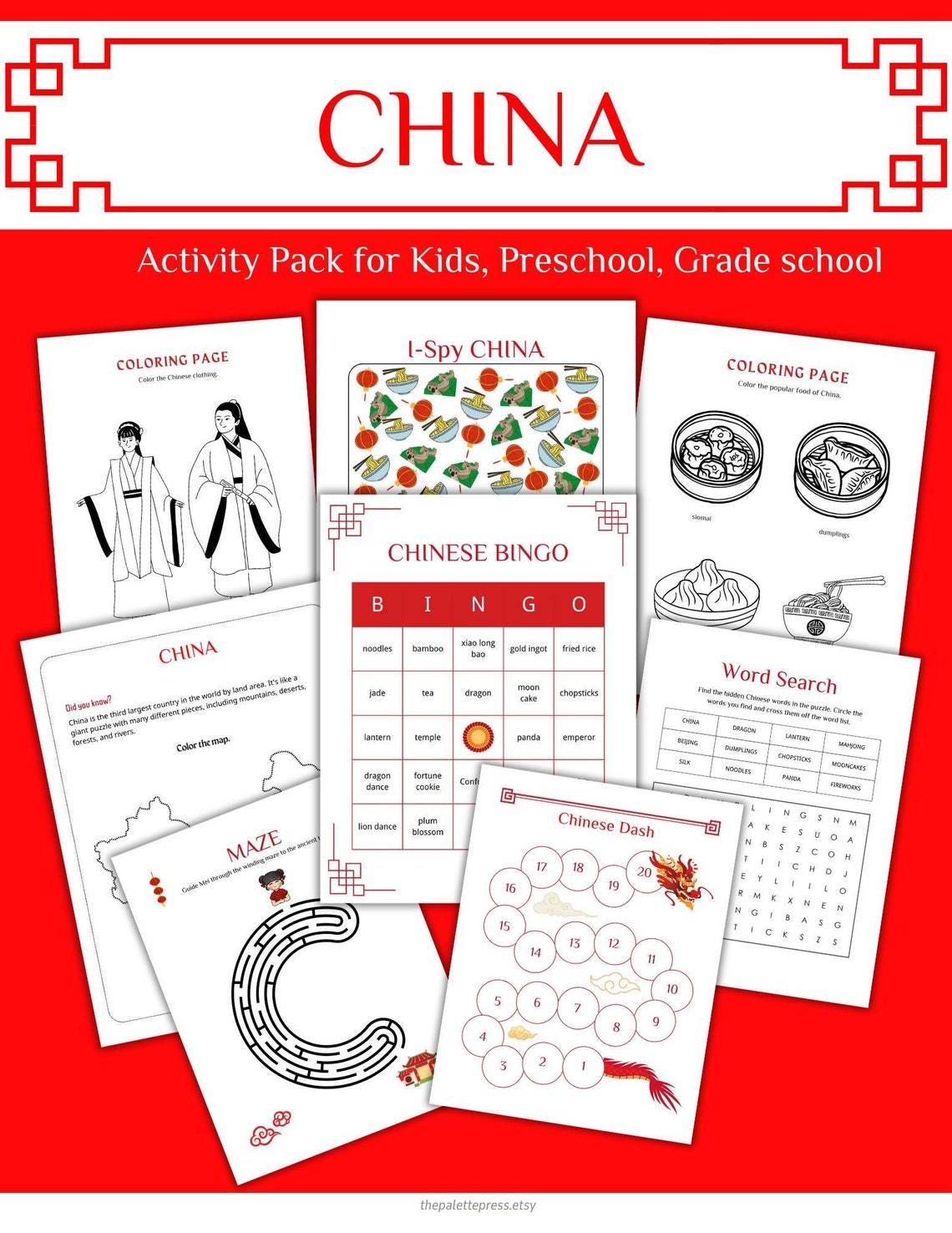 Fun Activity Pack About China for Kids in Preschool, Kinder, and ...