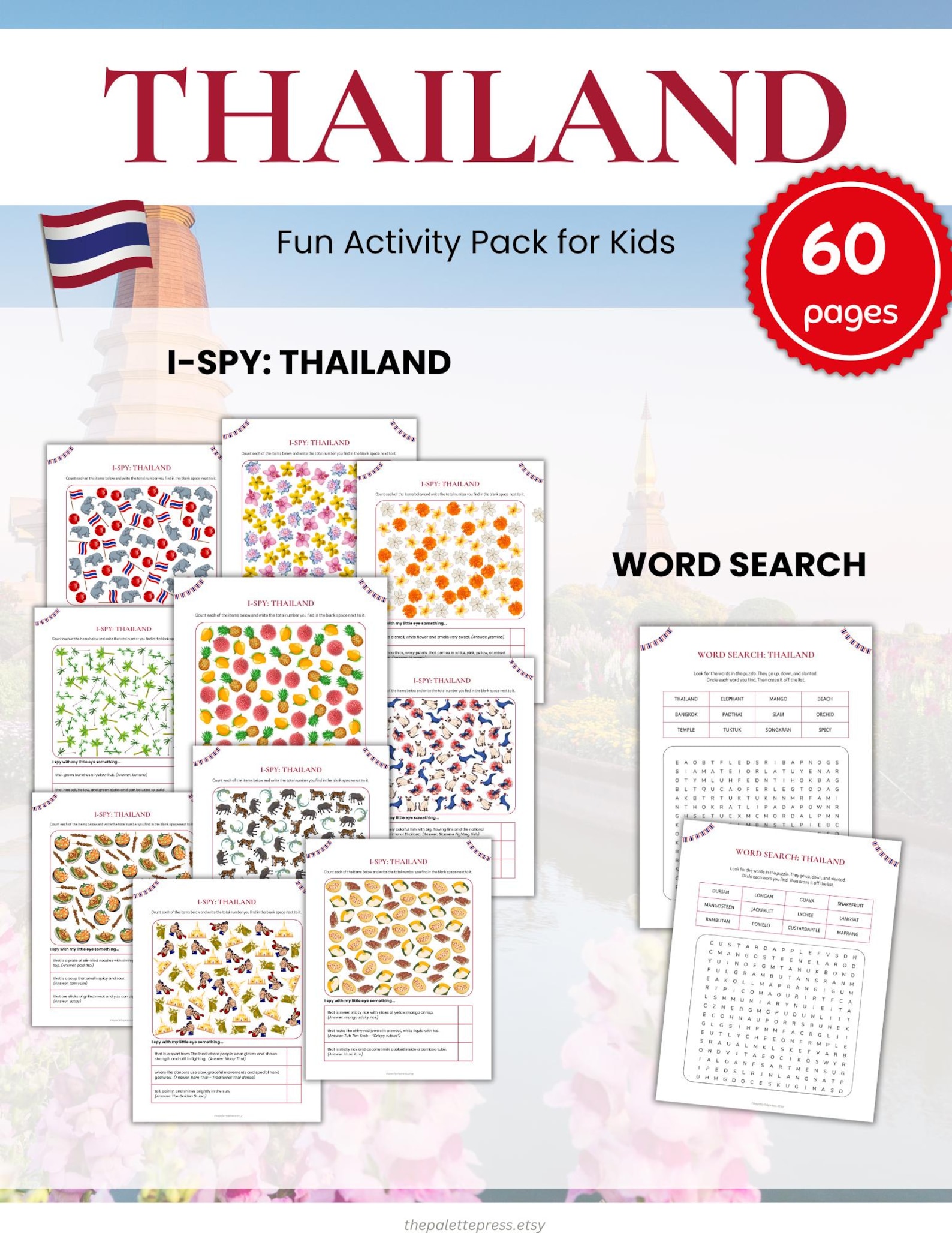 THAILAND Learning Activity Pack for Kids: Printable Country Study ...