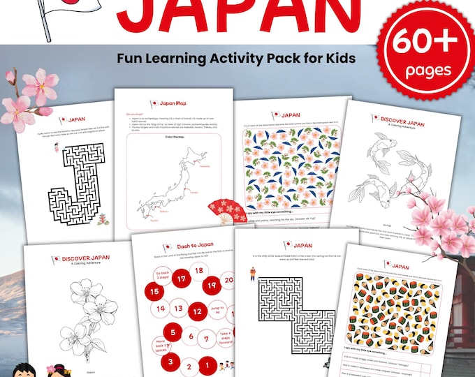JAPAN Learning Activity Pack for Kids : Games Coloring Homeschool ...
